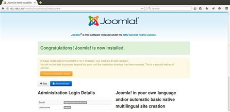 Joomla Installation Complete Message