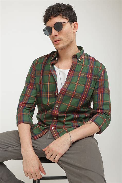 Buy Mens Static Checks Forest Green Shirt Online Snitch