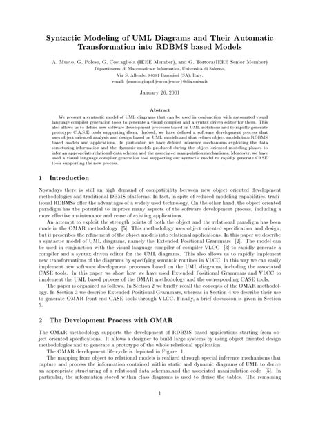 Pdf Syntactic Modeling Of Uml Diagrams And Their Automatic Transformation Into Rdbms Based Models
