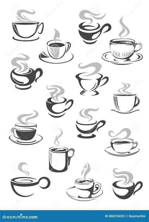 Комплект значка кофейной чашки и кружки чая для питья конструирует Иллюстрация вектора