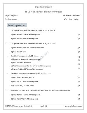 Fillable Online IB DP Mathematics Practice Worksheet Fax Email Print PdfFiller