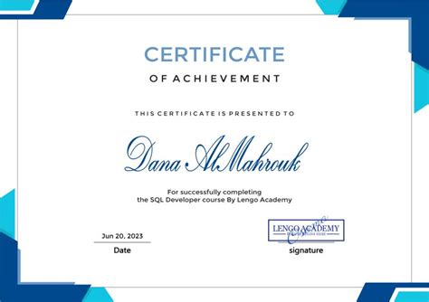Dana Almahrouk On Linkedin Certificate Sql Course Form Lengo Academy