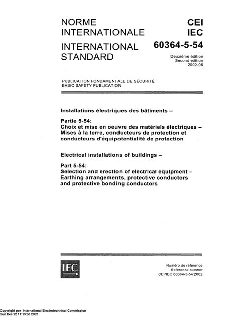 Iec 60364 5542002 Electrical Installation Of Buildings Pdf International