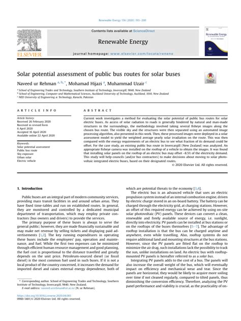 Solar Potential Assessment Of Public Bus Routes For Solar Buses Pdf Photovoltaics Solar Energy