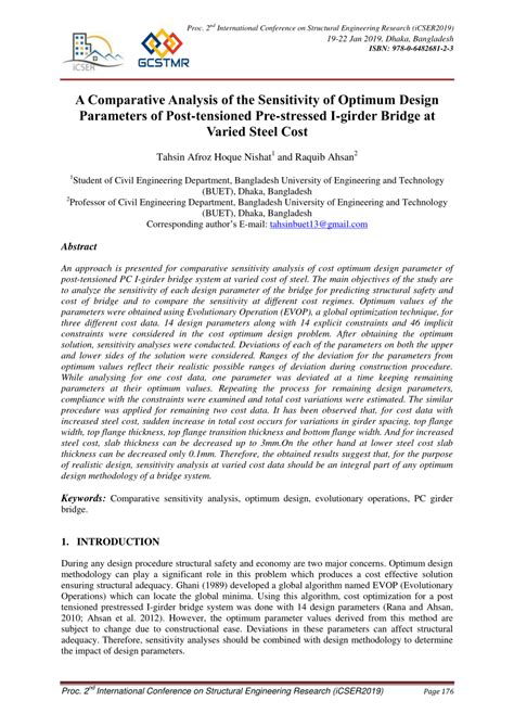 Pdf A Comparative Analysis Of The Sensitivity Of Optimum Design Parameters Of Post Tensioned