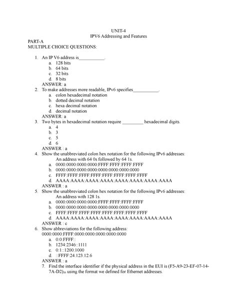 unit 4 this notes are very important unit ipv6 addressing and features part a multiple