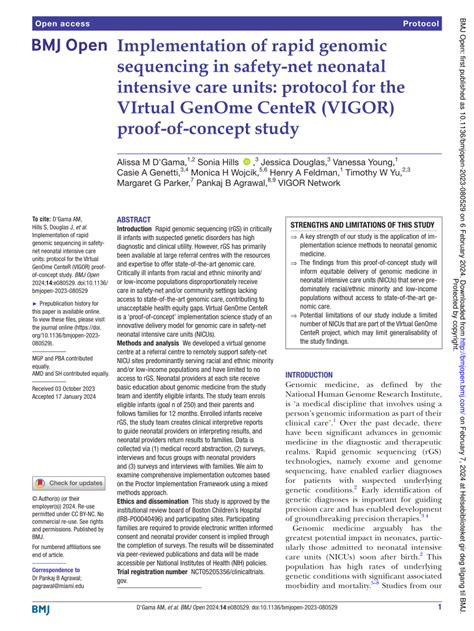 Pdf Implementation Of Rapid Genomic Sequencing In Safety Net Neonatal Intensive Care Units