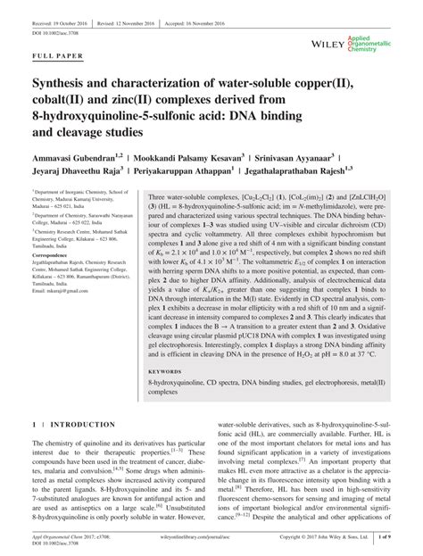 Pdf Synthesis And Characterization Of Water Soluble Copperii Cobaltii And Zincii