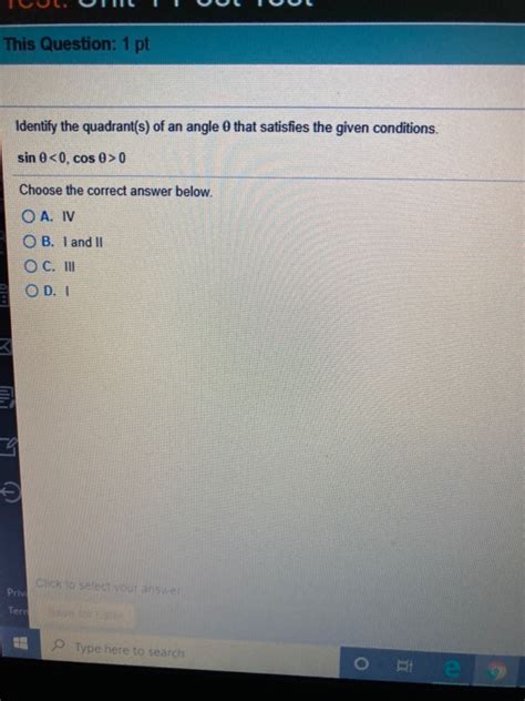Solved This Question Pt Identify The Quadrant S Of An Chegg