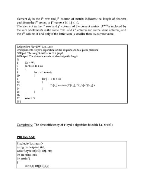 Prims Algorithm Element Dij In The Ith Row And Jth Column Of Matrix