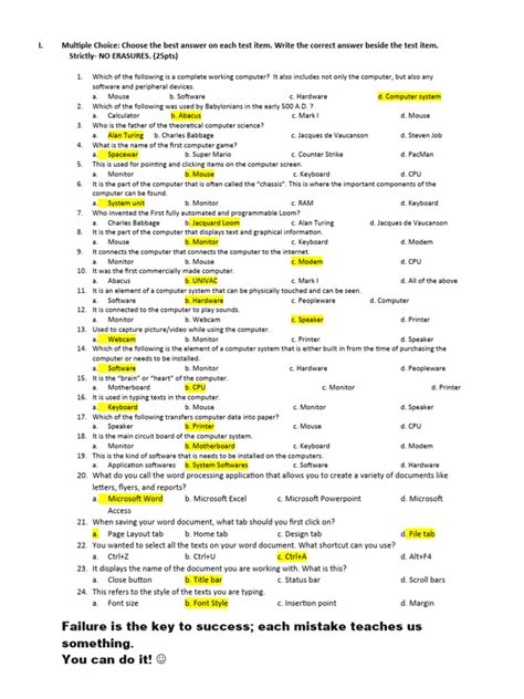 Tle Grade 7 Exam Pdf Computer Hardware Microsoft Word
