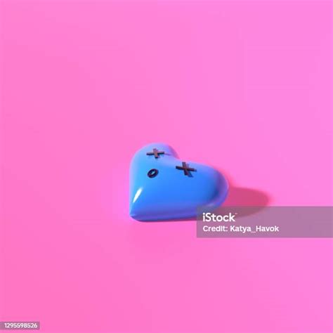 분홍색 배경에 누워 있는 파란색 플라스틱 하트의 3d 렌더링 발렌타인 데이의 디자인 컨셉 3차원 형태에 대한 스톡 사진 및 기타 이미지 Istock