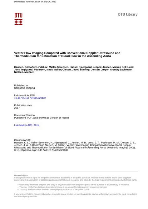 Pdf Vector Flow Imaging Compared With Conventional Doppler · Vector Flow Imaging