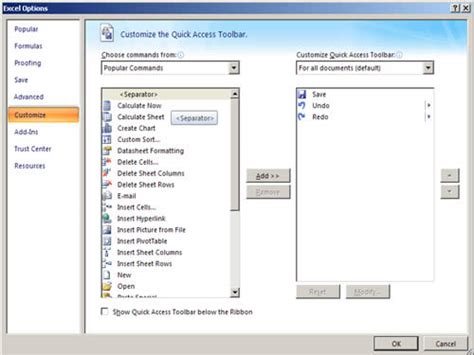 Customizing Quick Access Toolbar Microsoft Excel