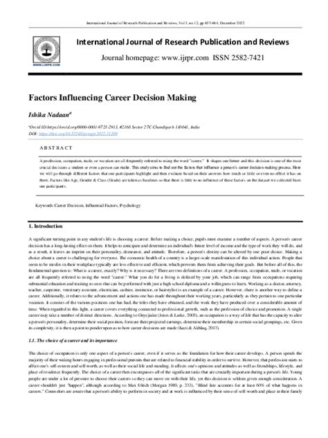 Pdf Factors Influencing Career Decision Making
