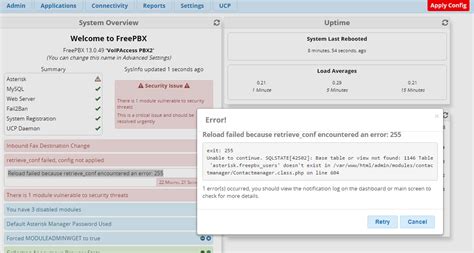 Reload Failed Because Retrieveconf Encountered An Error 255 Freepbx