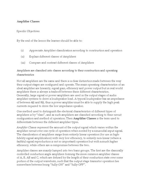 Lesson 9 Amplifier Classification Pdf Amplifier Distortion Lesson 9 Amplifier Classification Pdf Amplifier Distortion