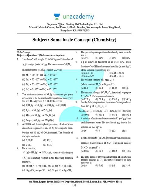 Chemistry Dpp Pdf Mole Unit Physical Chemistry