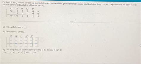Solved For The Following Simplex Tableau A Compute The Chegg