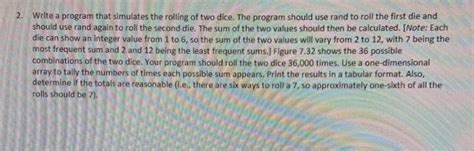 Solved 2 Write A Program That Simulates The Rolling Of Two