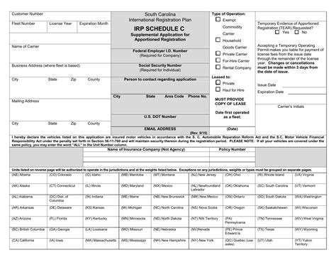 Scdmv Form Irp Schedule C Supplemental Application For Apportioned Registration Forms Docs