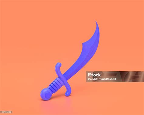 분홍색 주황색 배경에 플라스틱 해적 검 장난감 무기 인디고 블루 사냥 과 모험 도구 3d 렌더링 1인칭 슈팅 게임에 대한 스톡 사진 및 기타 이미지 Istock