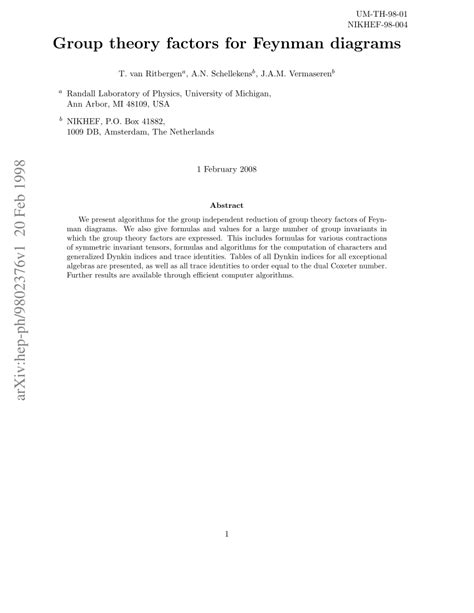 Pdf Group Theory Factors For Feynman Diagrams