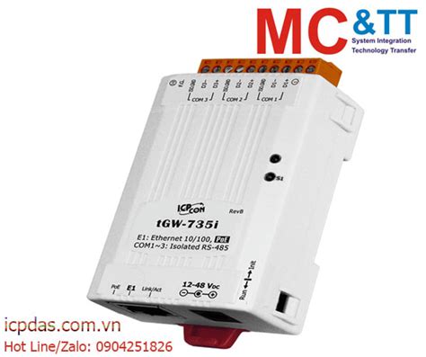 Bộ chuyển đổi Modbus TCP sang RTU ASCII Gateway PoE 3 cổng cách ly RS 485 ICP DAS tGW 735i CR