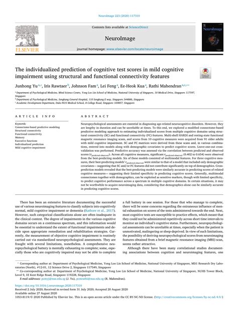 Pdf The Individualized Prediction Of Cognitive Test Scores In Mild
