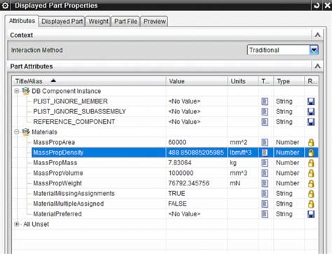 Setting Nx Default Units For Masspropsdensity On Attributes Tab Of Part Properties