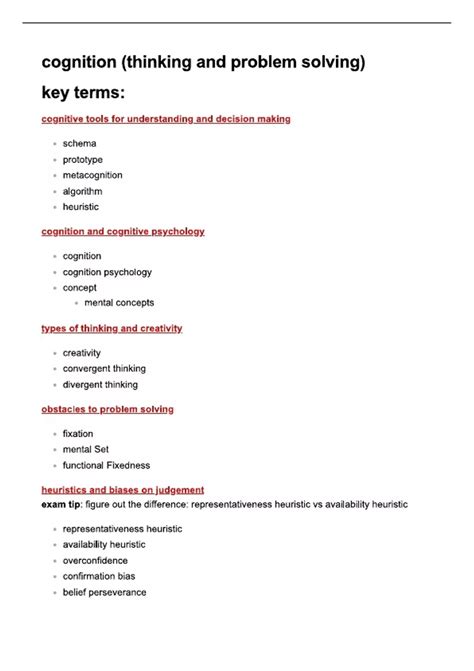 Cognition Thinking And Problem Solving Questions And Answers 2024