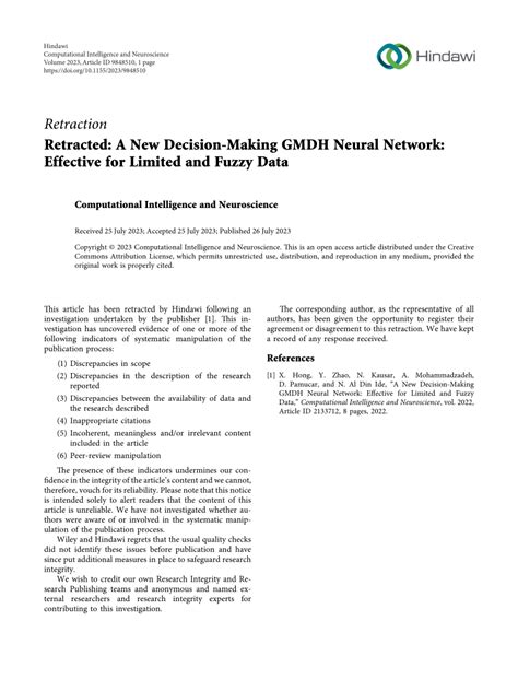 Pdf Retracted A New Decision Making Gmdh Neural Network Effective For Limited And Fuzzy Data
