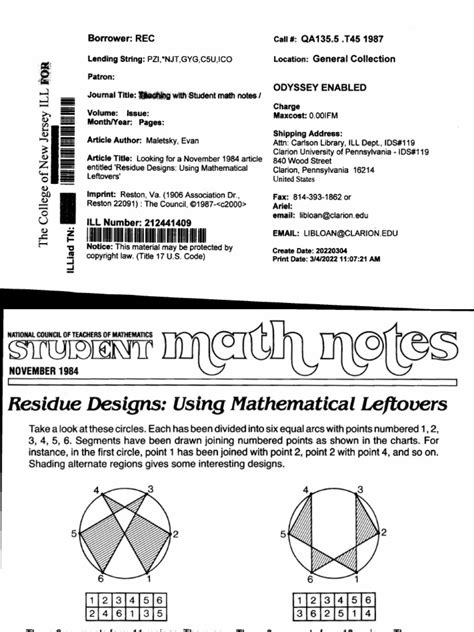 residue designs using mathematical leftovers pdf arithmetic ring