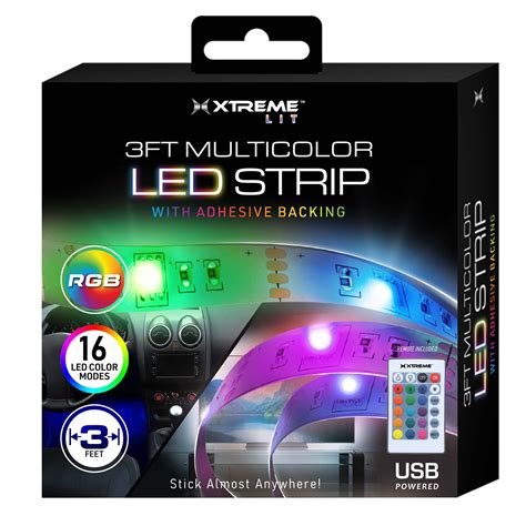 Xtreme 3ft Multicolor LED Light Strip Customizable Color Flashing Brightness Settings Walmart Com