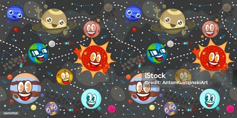 만화 행성 태양 화성 수은 지구 금성 성성 천왕성 해왕성 명왕성과 태양계의 원활한 어두운 배경 우주선 여행 템플릿 벡터 과학에 대한 스톡 벡터 아트 및 기타 이미지 Istock