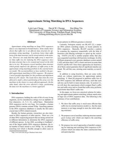 Approximate String Matching In Dna Sequences Department Of