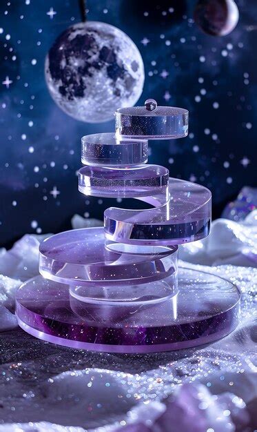 Premium Photo Spiral Galaxy Inspired Plexiglass Product Stand With Cosmic And Cel Creative