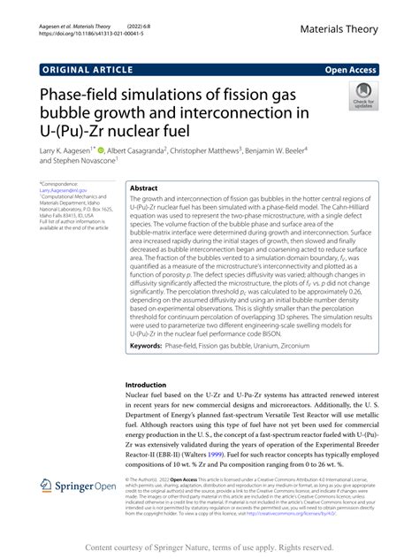 Pdf Phase Field Simulations Of Fission Gas Bubble Growth And Interconnection In U Pu Zr