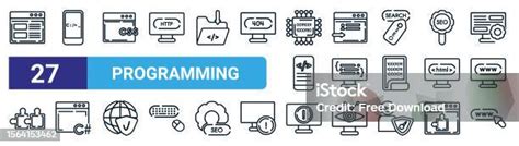 ux de 명령 css 로그인 코드 목록 c 샤프 오류 모바일 앱용 웹 도메인 벡터 아이콘 웹 디자인과 같은 27개의 가는 선