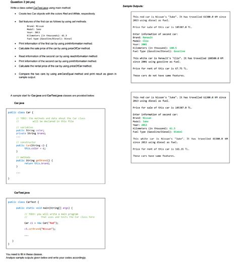 solved write a class called cartest java using main method