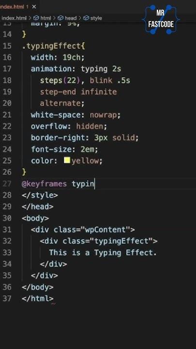 Css Text Typing Animation Html Css Shorts Youtube