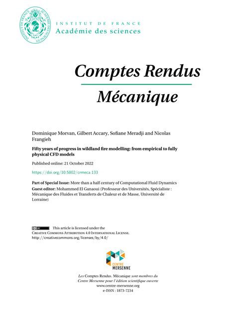PDF Fifty Years Of Progress In Wildland Fire Modelling From Empirical To Fully Physical CFD