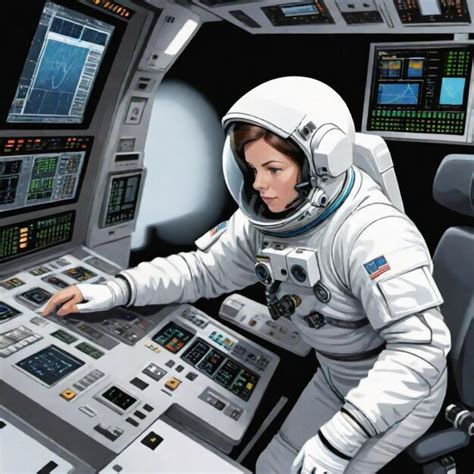 Astronaut Operating A Space Shuttle Control Panel Cartoon Vector Set