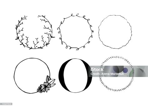 식물 원형 프레임입니다 손으로 그린 둥근 선 테두리 나뭇잎과 꽃 청첩장과 카드 로고 디자인 및 포스터 템플릿 우아한 벡터
