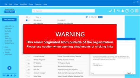 Email Warning Message Caution With Opening Attachments And Clicking Links Stock Illustration