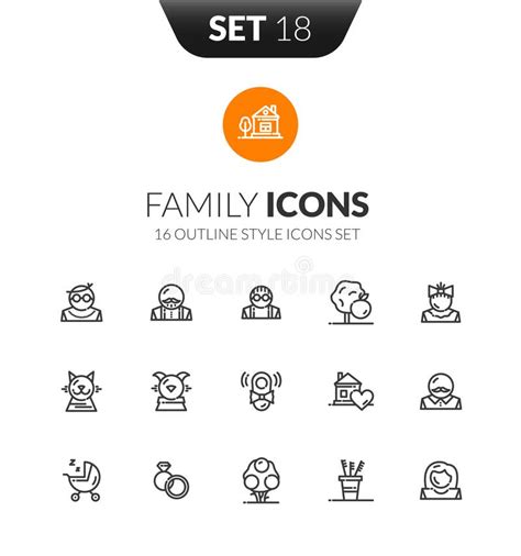 Outline Black Icons Set In Thin Modern Design Style Stock Vector