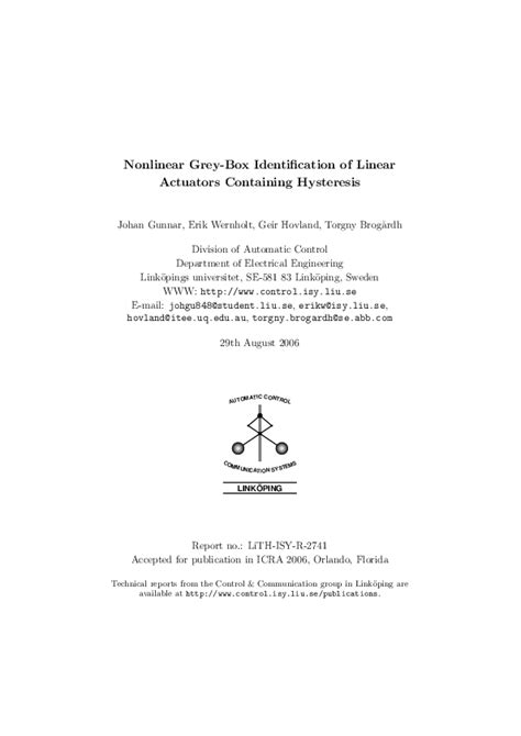 Pdf Nonlinear Grey Box Identification Of Linear Actuators Containing Hysteresis
