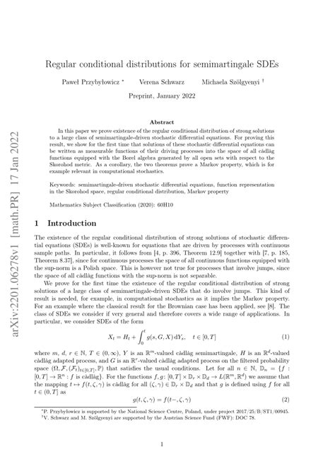 pdf regular conditional distributions for semimartingale sdes