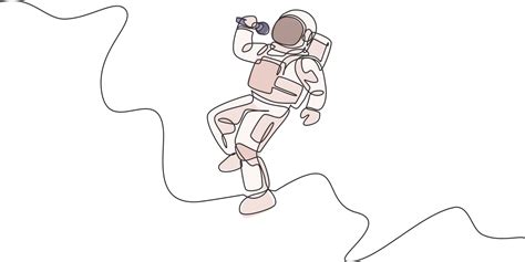 One Continuous Line Drawing Of Astronaut Singer With Spacesuit Singing A Song In Galaxy Universe