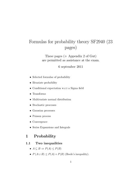 Formulas For Probability Theory Cheat Sheet Probability And Stochastic Processes Docsity